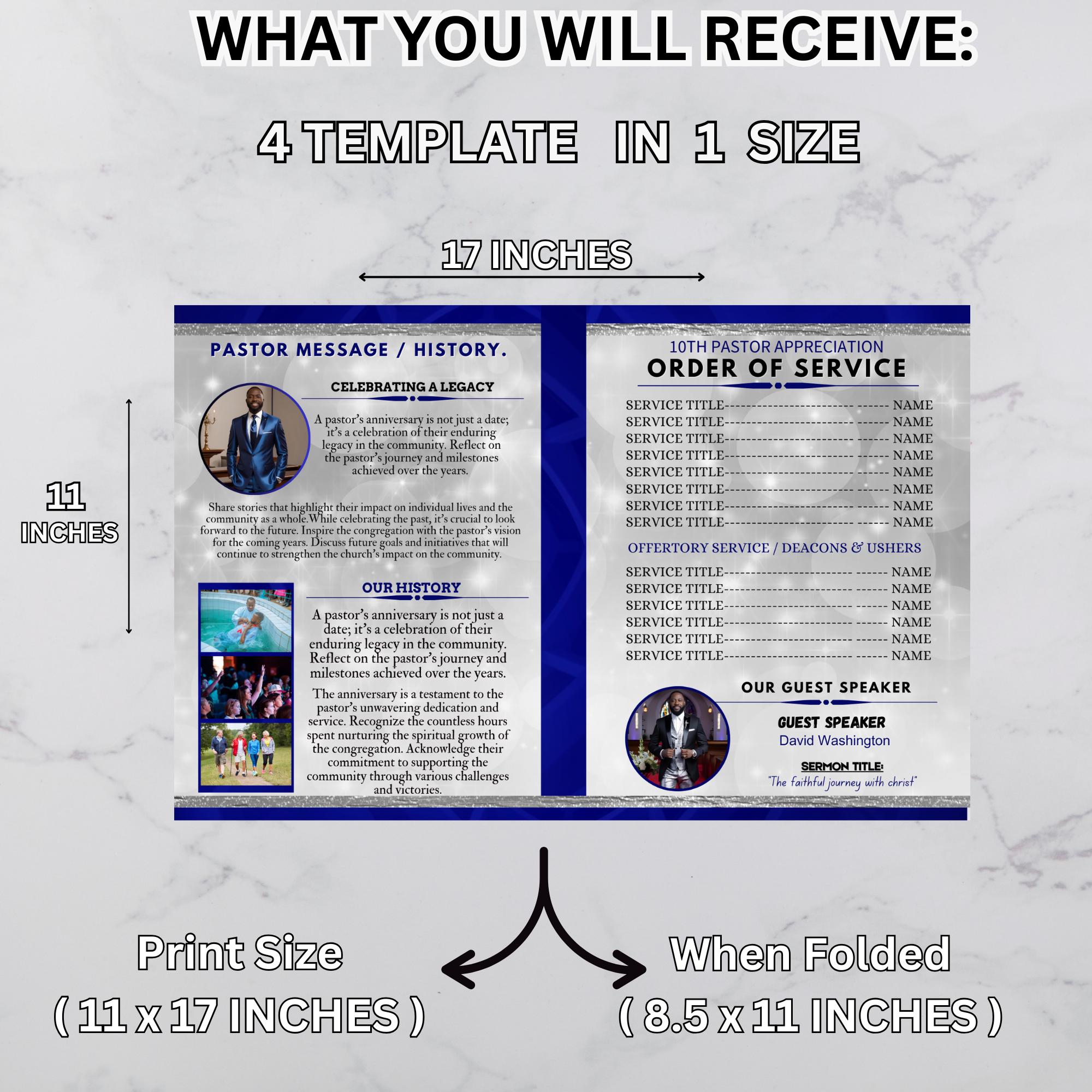 Editable Pastor Appreciation Program Template, Blue & Silver Bi-fold ...