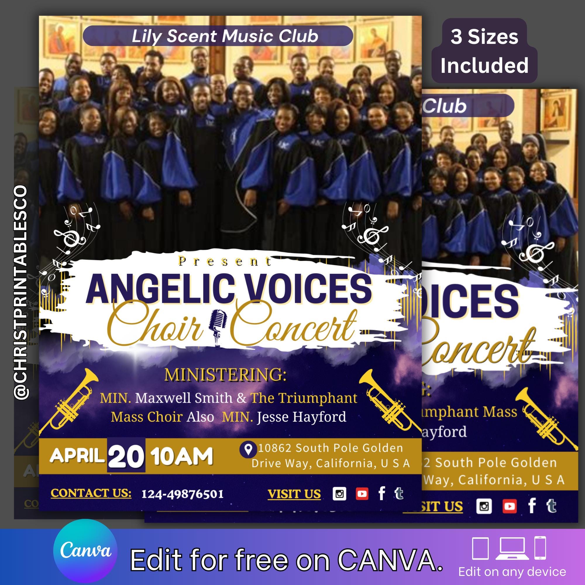 Editable Choir Music Concert Flyer, Purple & Gold Music Poster, Music ...