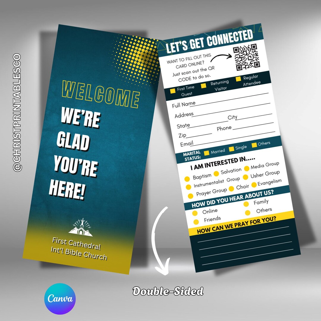 Editable Modern Church Connect Card, Connection Card for First Time ...