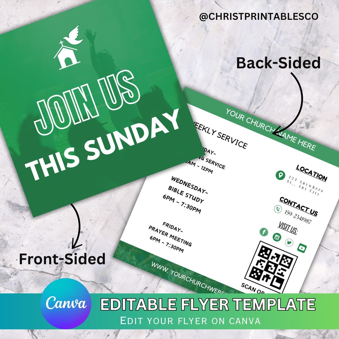 Editable Join Us QR Code Church Invite Square Green Card, Church ...