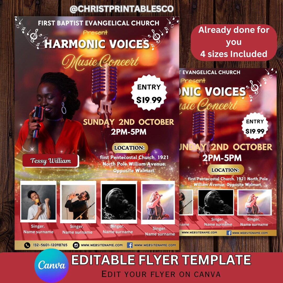 Church Flyer DIY Church Music Concert Red & Gold Flyer Church Music ...