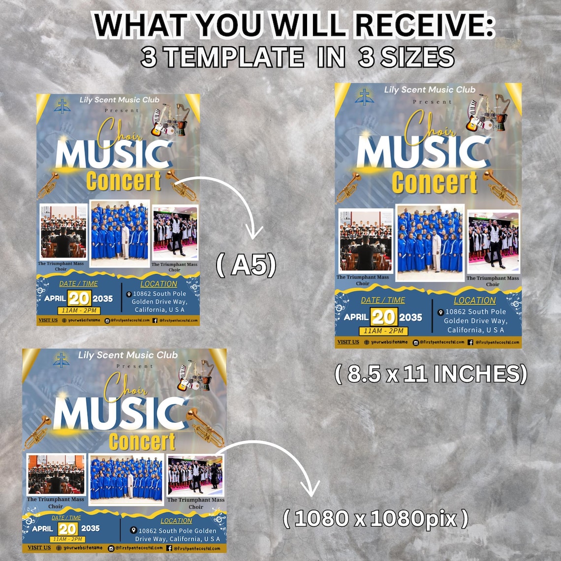 Editable Choir Music Concert Flyer, Sky Blue & Gold Music Poster, Music ...
