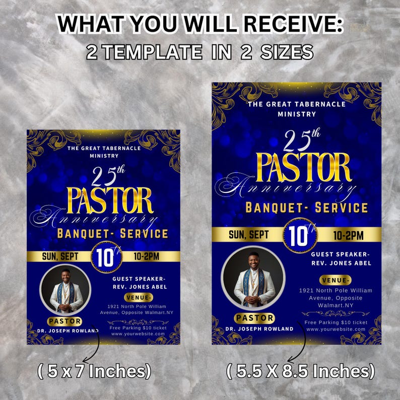 Editable Pastor Anniversary Banquet Flyer, Blue & Gold Anniversary ...