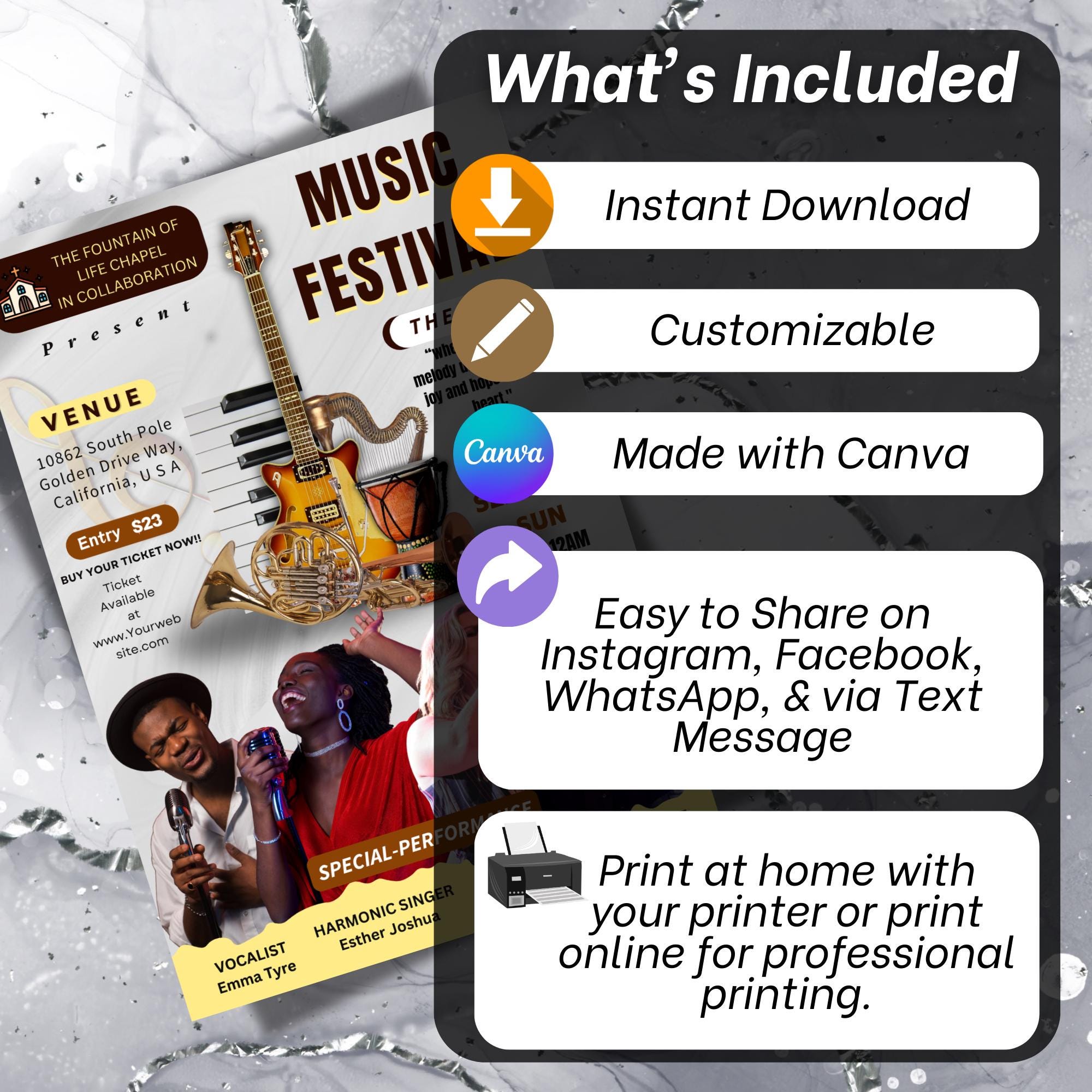 Editable Music Concert Flyer, Night of Worship Flyer, Gospel Music ...