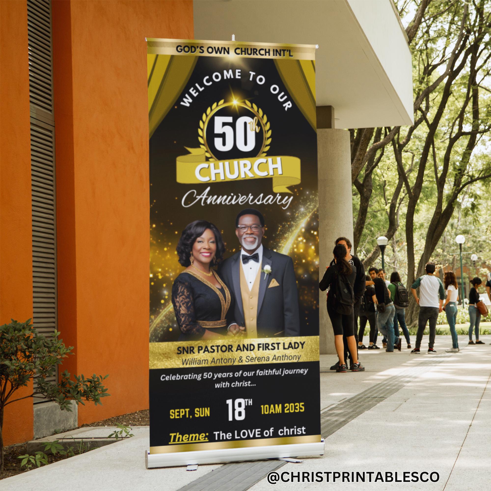 Editable Church Retractable Banner Template, Black and Gold Rollup ...