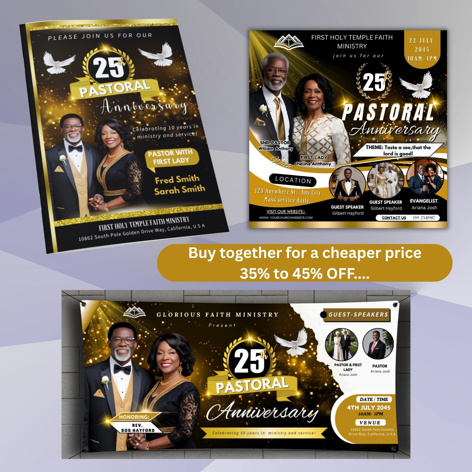 Black and Gold Anniversary Program Template: Bi-fold Church Design ...