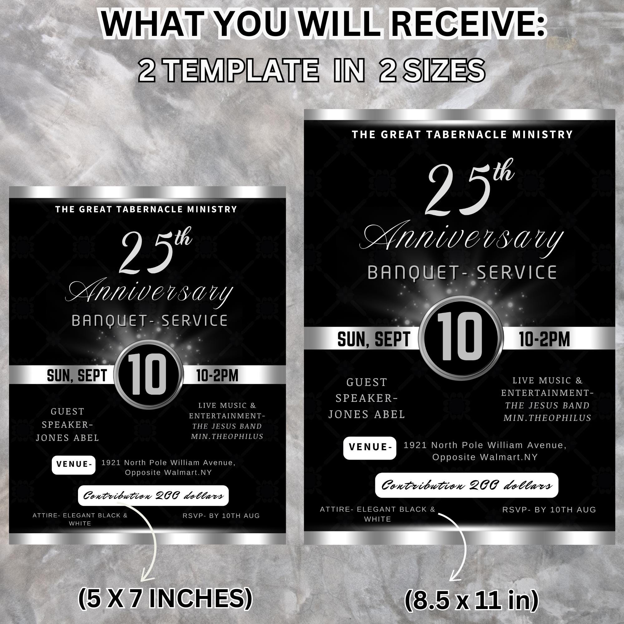 Editable Church Anniversary Banquet Invitation, Black & Silver ...