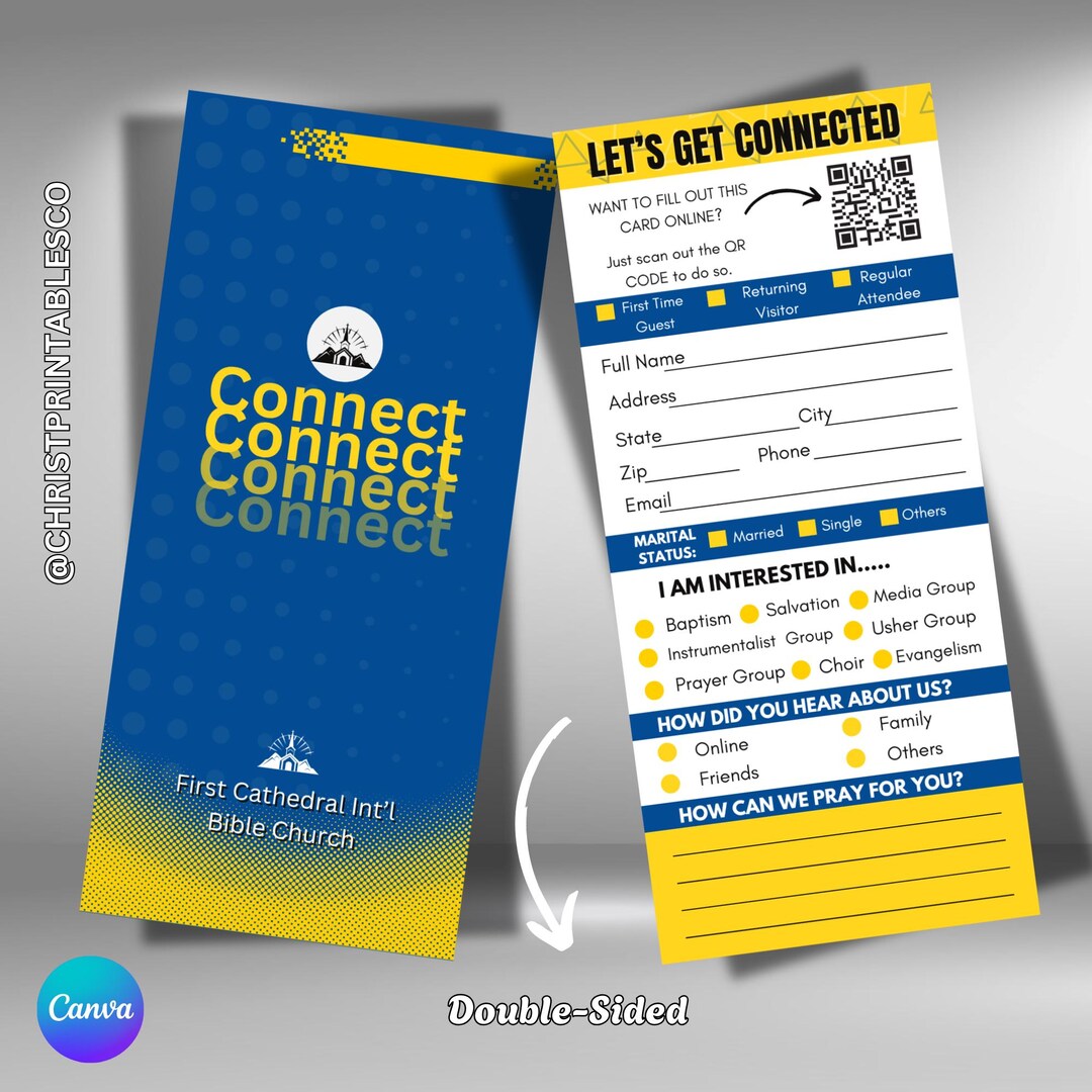 Editable Church Connect Card, Church Card With QR CODE , First Time ...