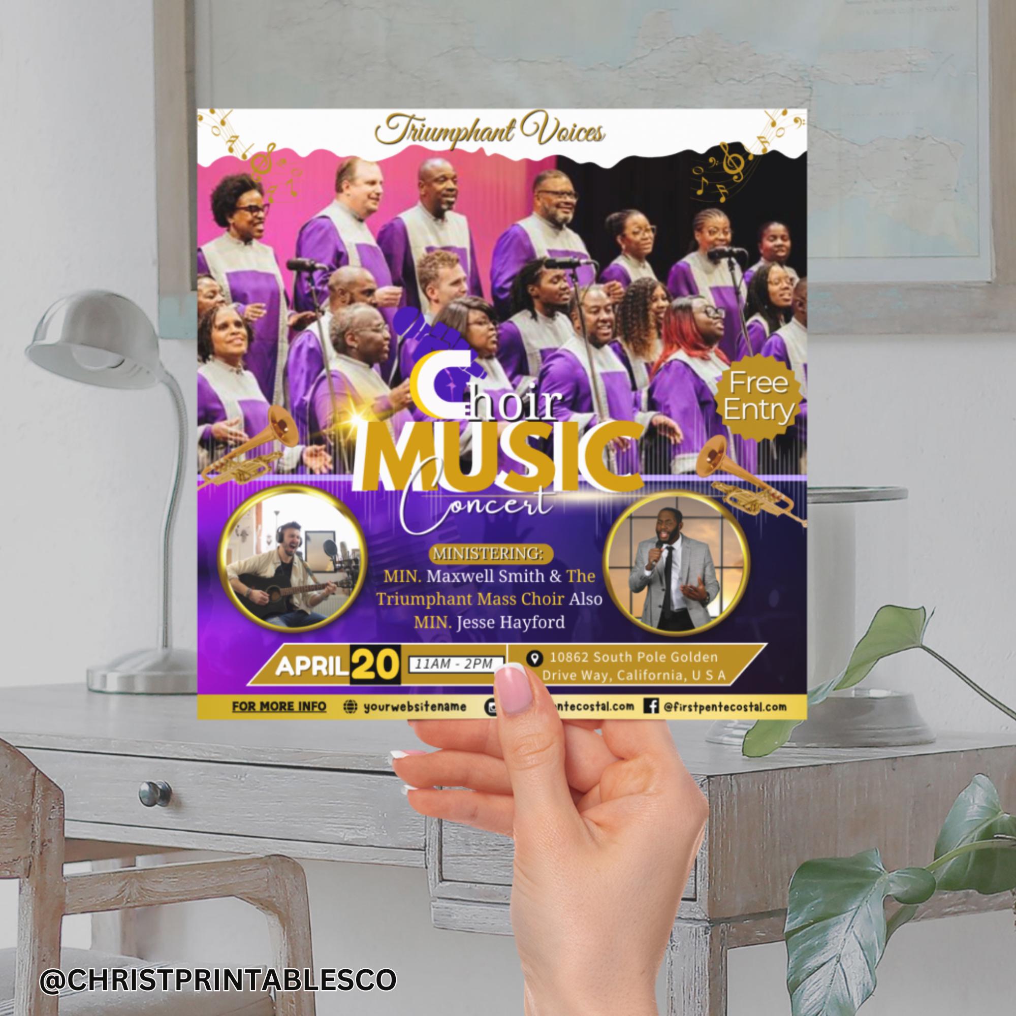 Editable Choir Music Concert Flyer, Purple & Gold Music Poster, Music Band Flyers, Music Flyer ...