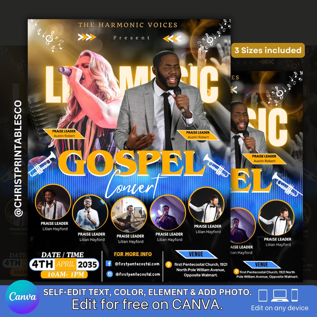 Editable Gospel Music Concert Flyer, Live Music Flyer, Worship Church ...