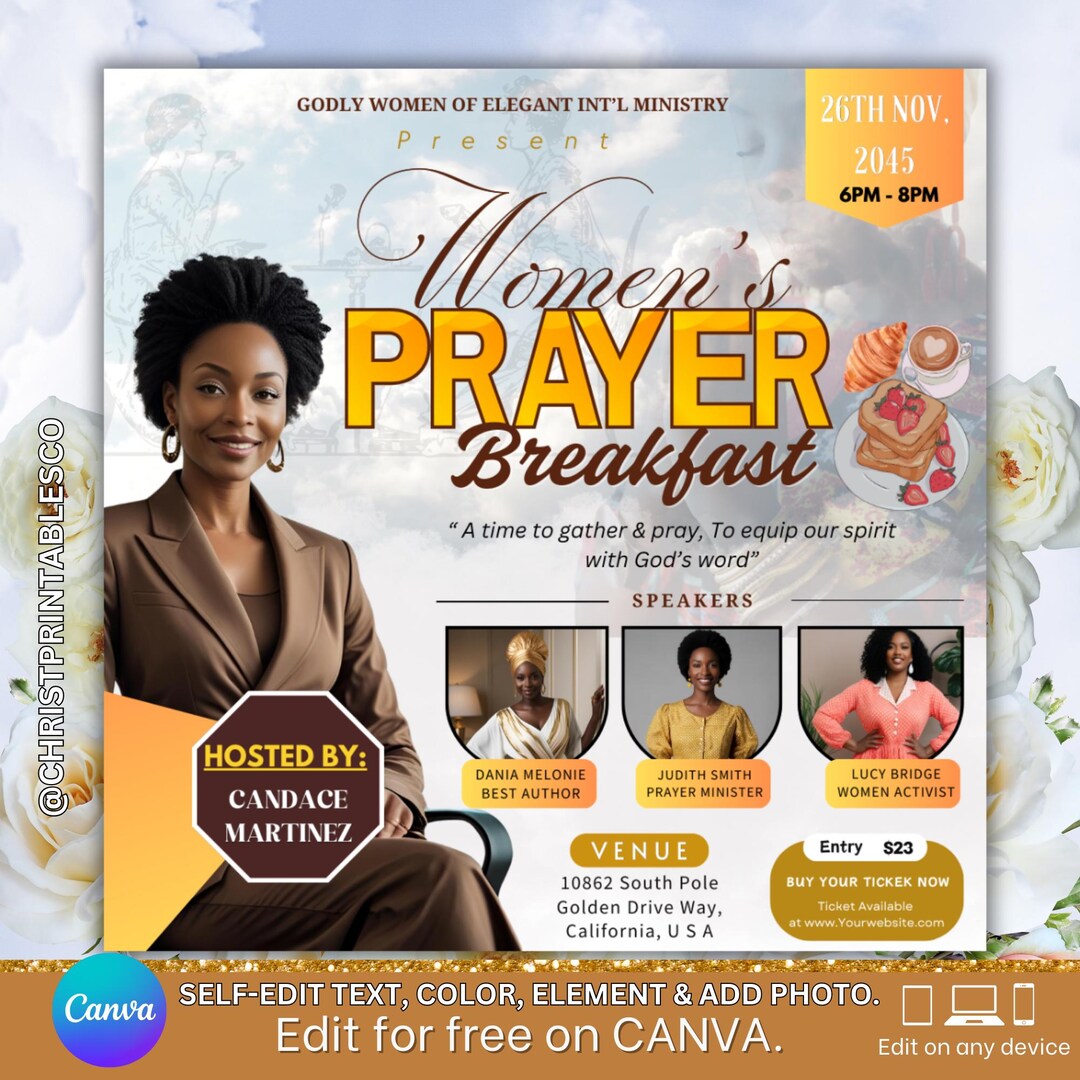 Women's Prayer Breakfast Flyer, Bible and Brunch, Premade Brunch Flyer ...
