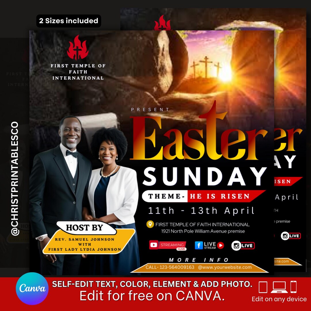 Editable Easter Church Service Flyer Template, Resurrection Sunday ...