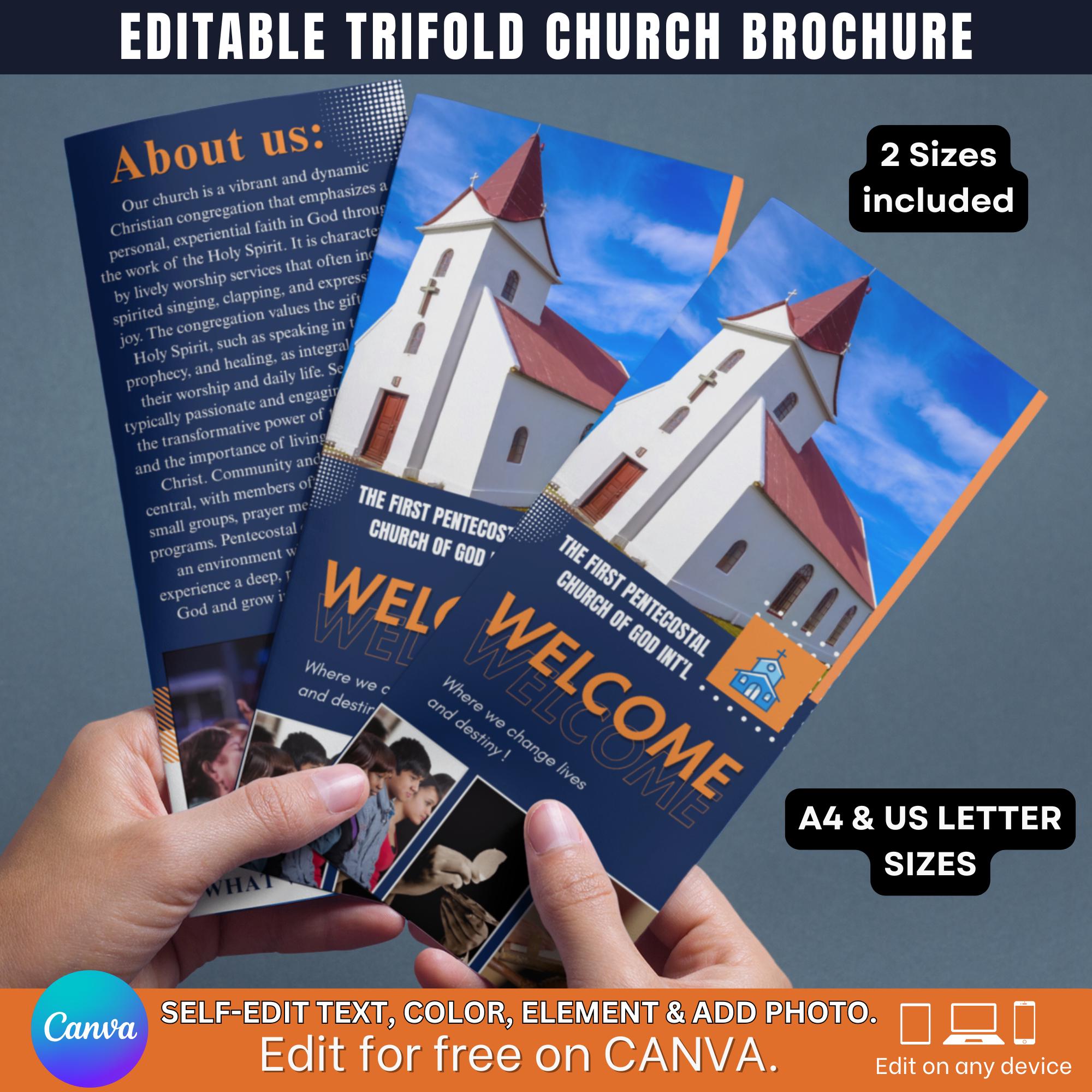 Editable Trifold Modern Church Brochure Template, First-time Guests ...