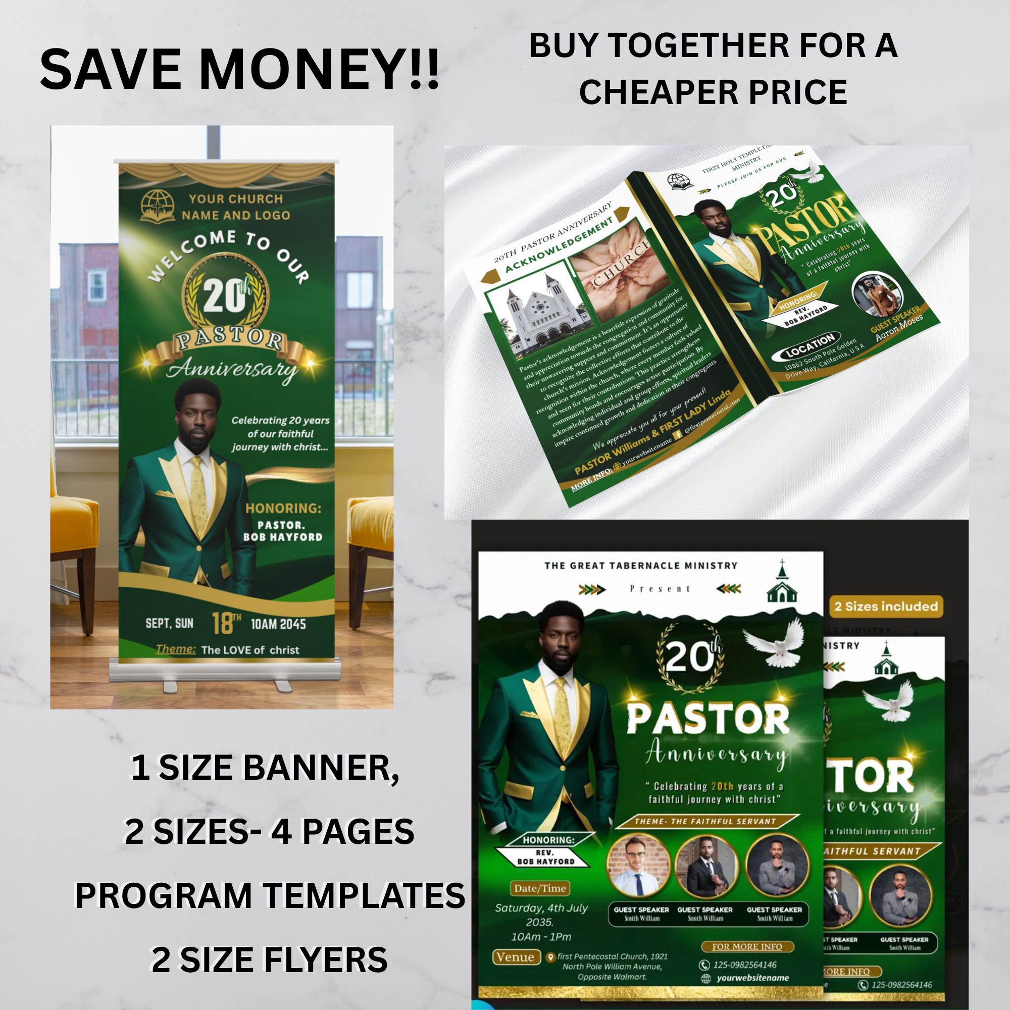 Green and Gold Pastor Anniversary Retractable Banner, Editable Rollup ...