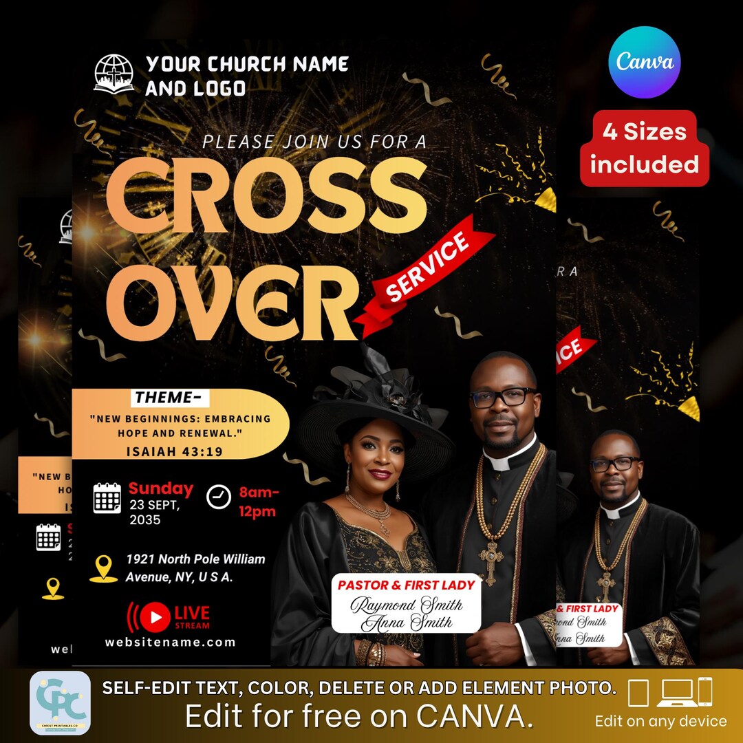 Editable Church Flyer Canva, Watch Night Service New Year Eve Flyer ...