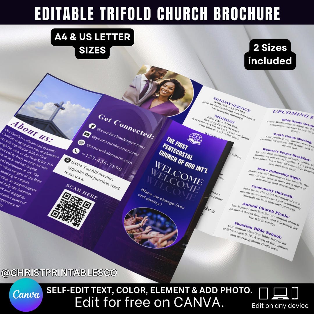 Modern Church Trifold Brochure Template, First-time Guests, Church ...