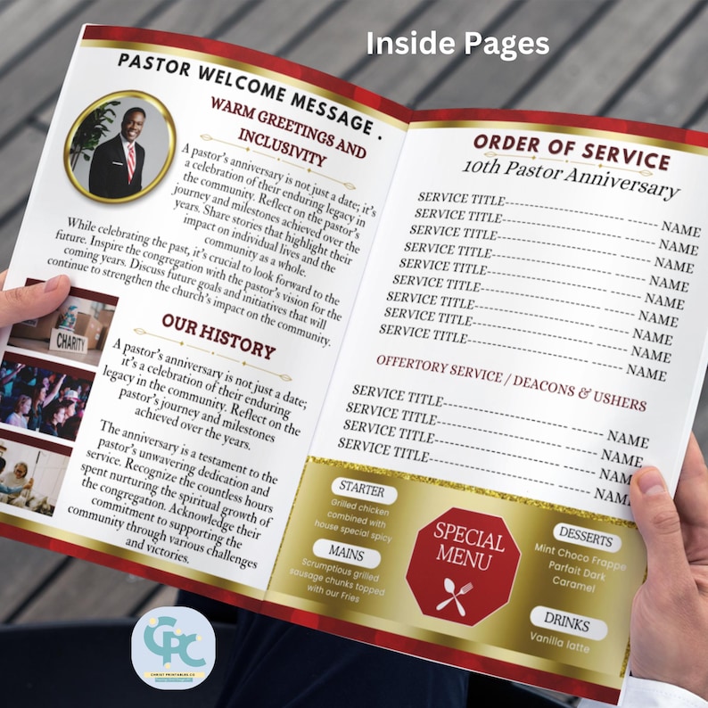 4 Pages Red and Gold Pastor Anniversary Program, Editable Pastor ...