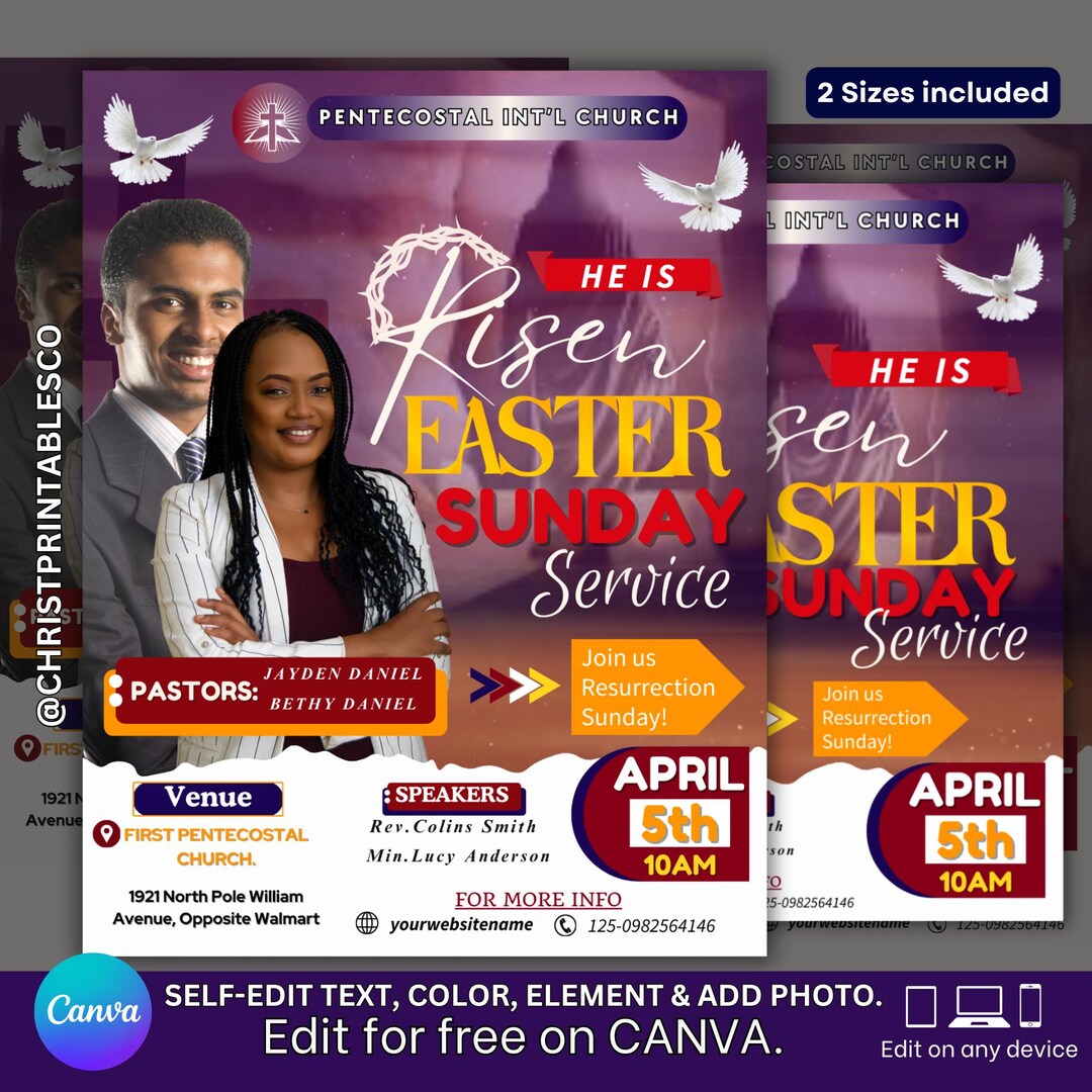 Editable Easter Flyer Template, Resurrection Sunday, Easter Service ...