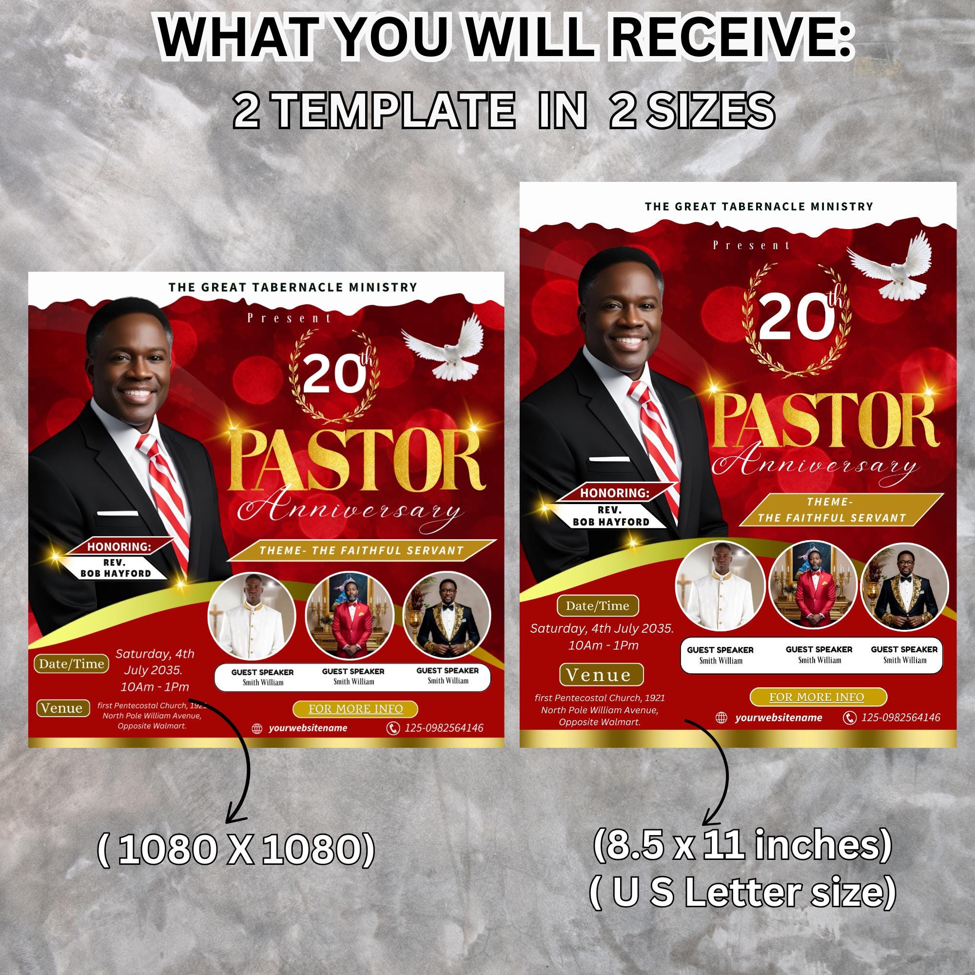 Red and Gold Pastor Anniversary Flyer Design Premade Ministry Flyer for ...