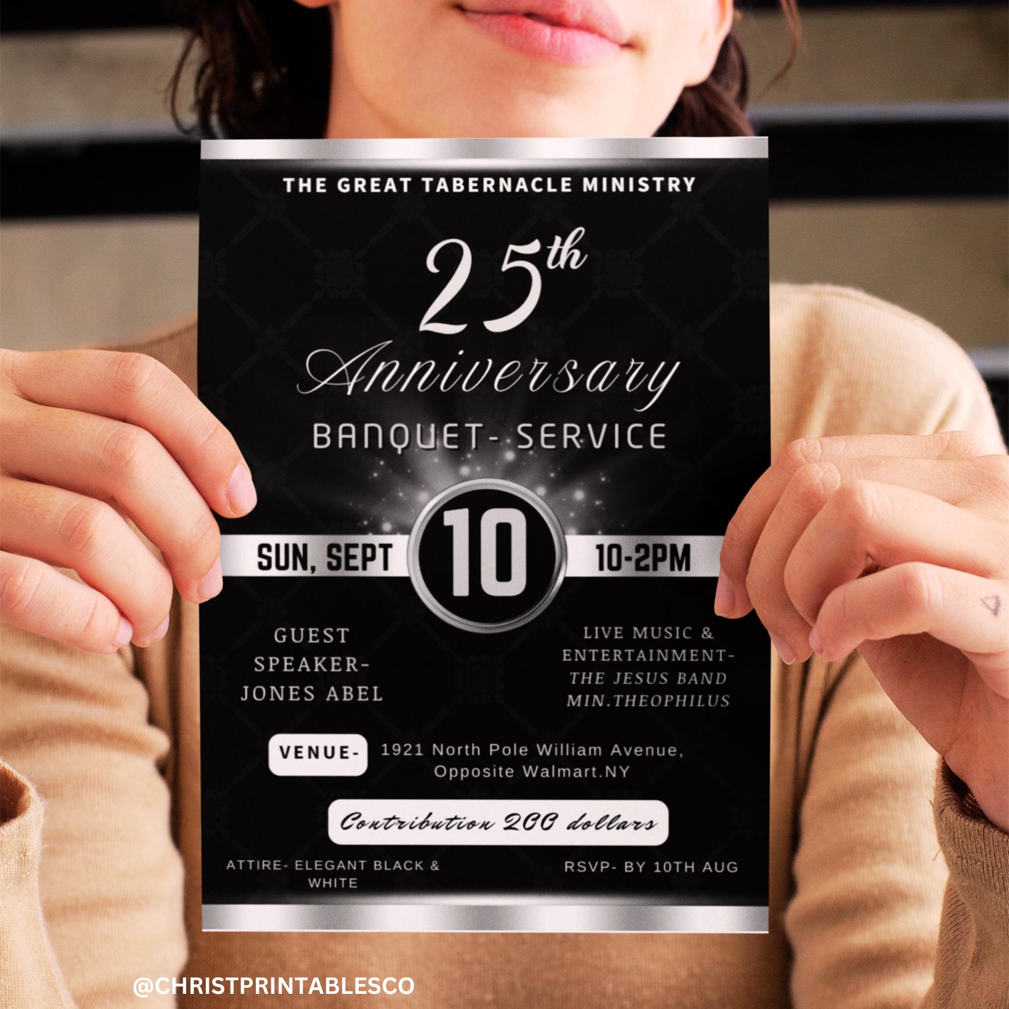 Editable Church Anniversary Banquet Invitation, Black & Silver ...