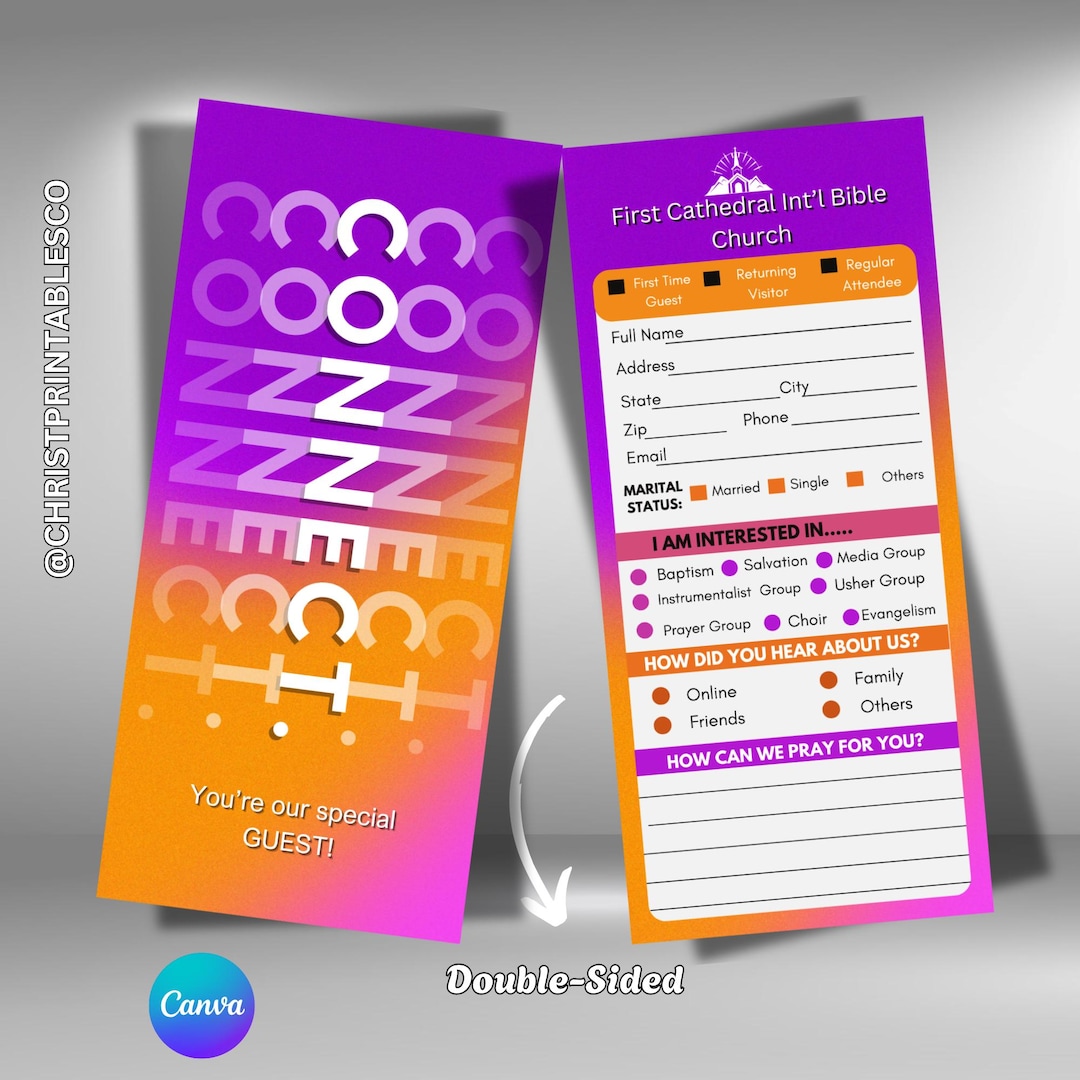 Editable Modern Church Connect Card, Connection Card for First Time ...