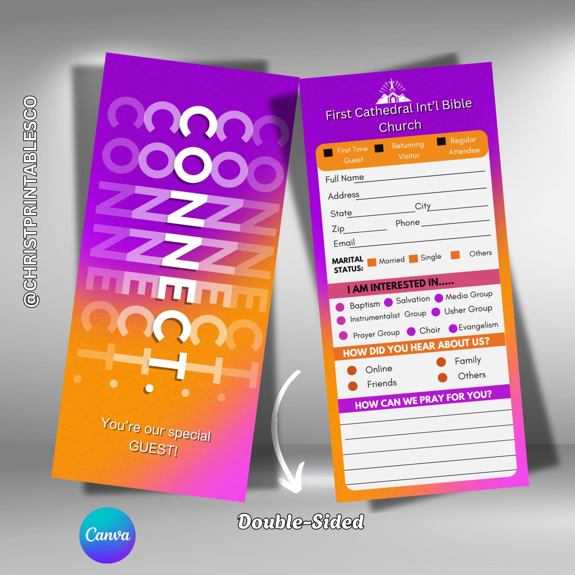 Editable Modern Church Connect Card, Connection Card for First Time ...