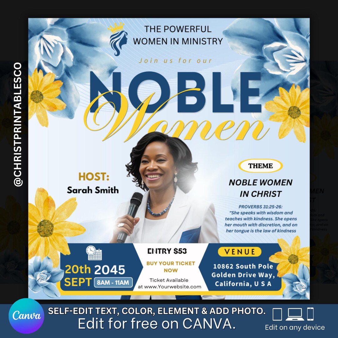 Elegant Floral Women's Event Flyer, Editable Template for Women's ...