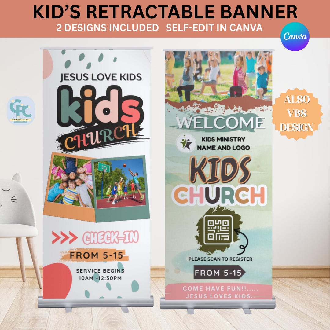 Editable Retractable Banner for Children's Ministry, Pop-up Banner for ...