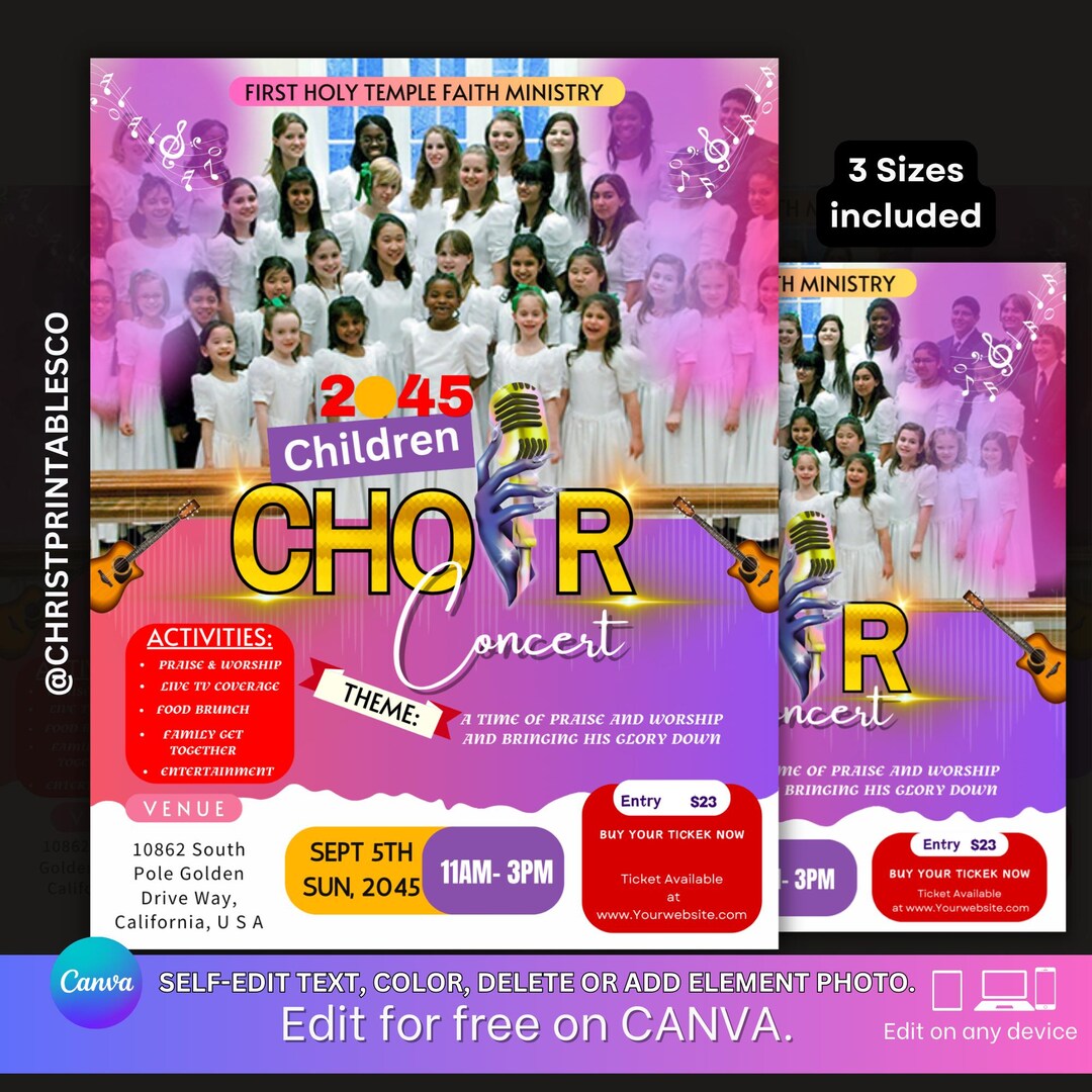 Children Choir Music Concert Flyer, Editable Church Concert Template ...