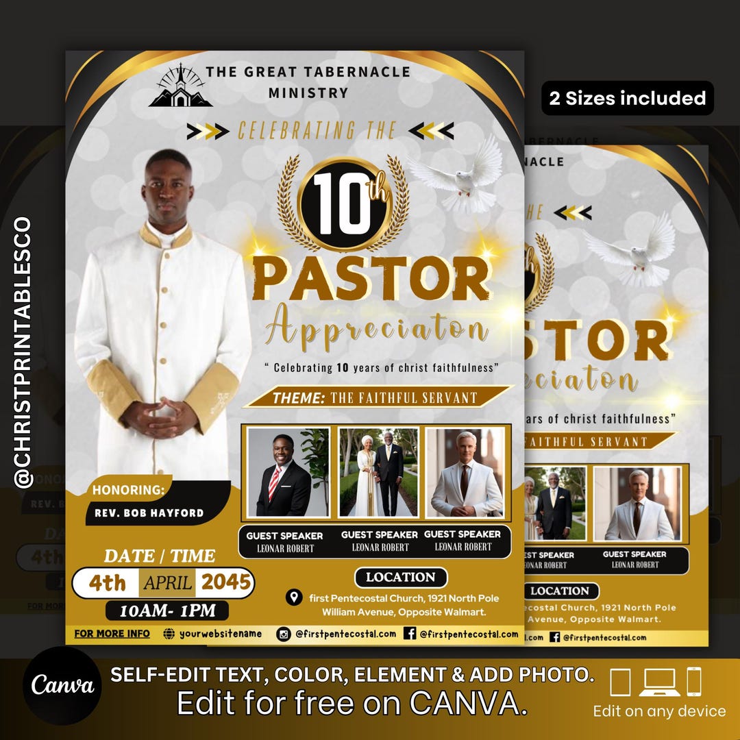 Editable Pastor Appreciation Flyer Template | White & Gold Flyer Design ...