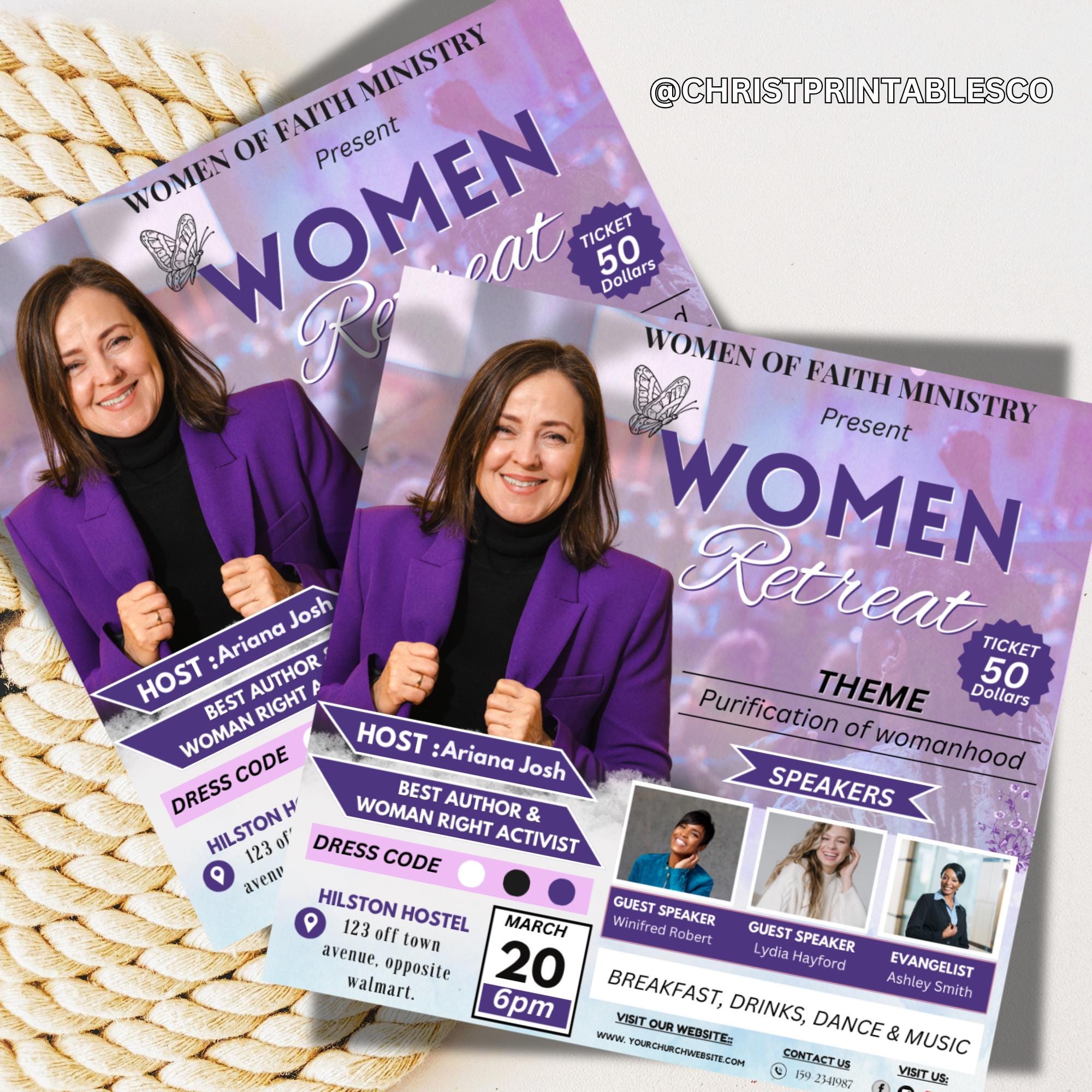 Editable Women Retreat Purple Flyer, Women's Event Flyer, Mothers Day ...