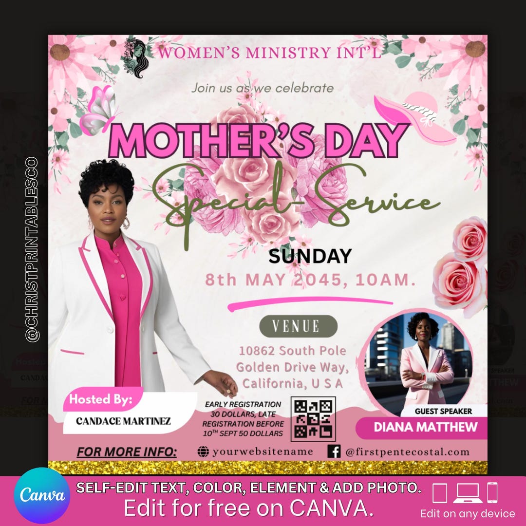 Editable Floral Mother's Day Church Flyer, Mother's Days Brunch, Mother ...