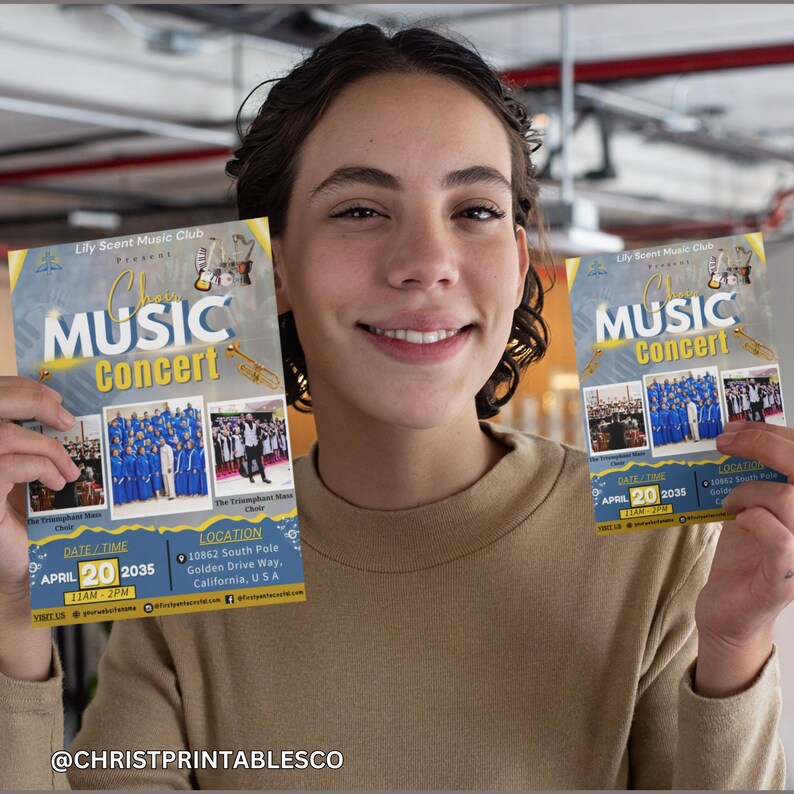 Editable Choir Music Concert Flyer, Sky Blue & Gold Music Poster, Music ...