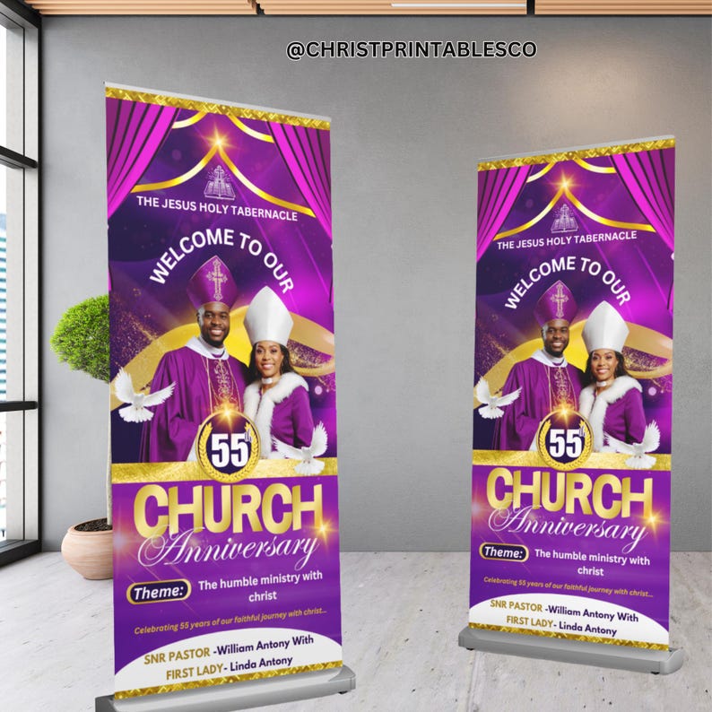 Editable Retractable Banner Template for Church Event- Purple & Gold ...