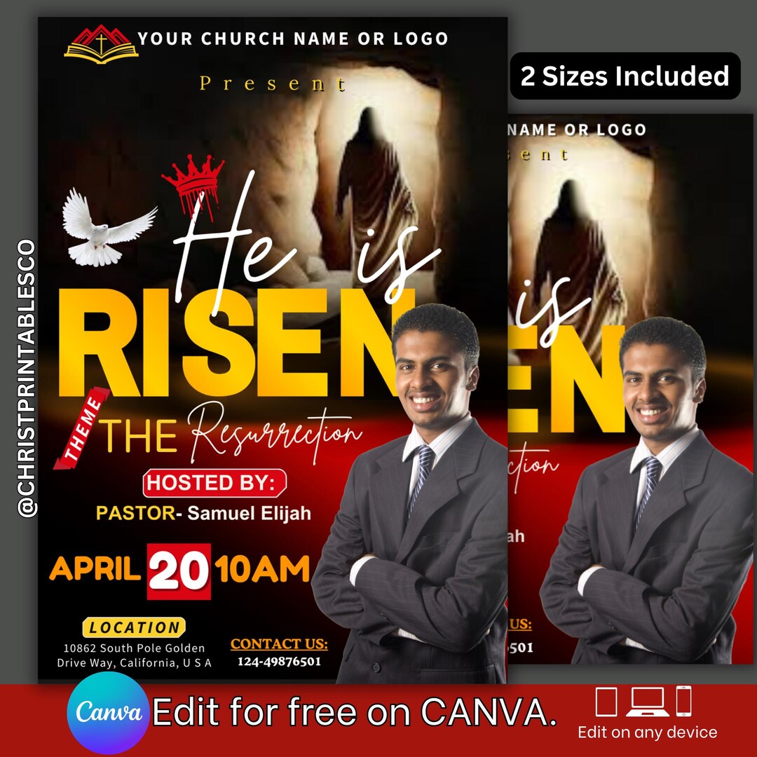 Editable Easter Church Service Flyer, Resurrection Sunday, Easter ...