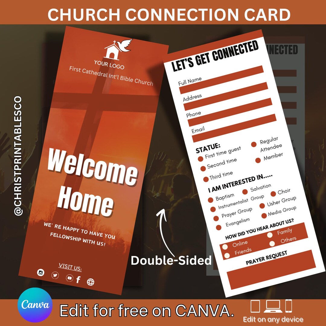 Editable Church Connect Card, Church Welcome Card, First Time Visitor ...