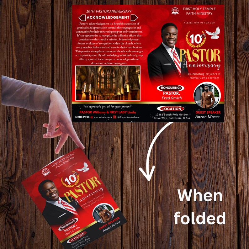 4 Pages Red and Gold Pastor Anniversary Program, Editable Pastor ...
