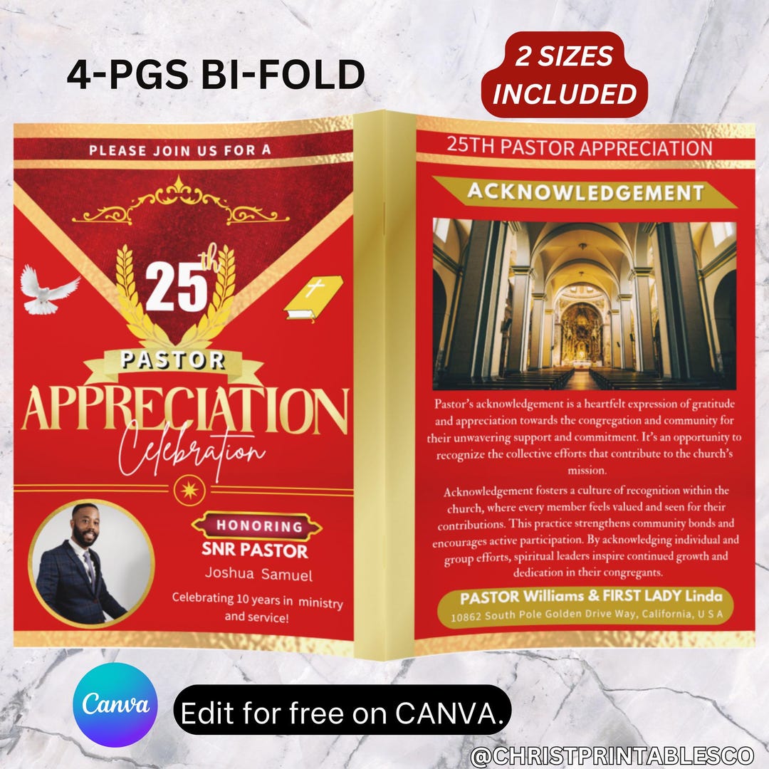 Editable Pastor Appreciation Program Template, Red and Gold Church ...