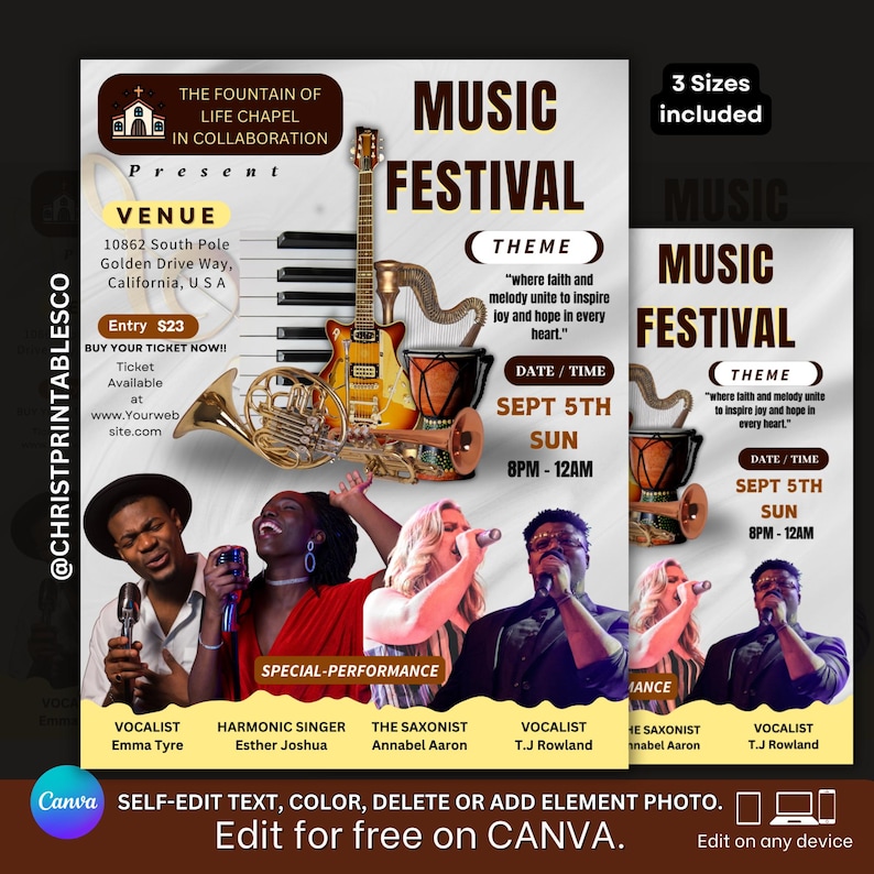Editable Music Concert Flyer, Night of Worship Flyer, Gospel Music ...