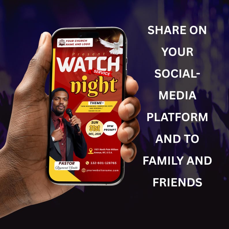 Editable Church Flyer Canva, Watch Night Service New Year Eve Flyer ...