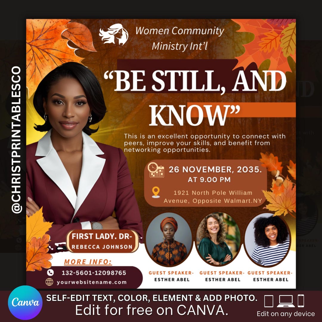 Elegant Fall Women's Event Flyer Template, Fall Church Flyer, Editable ...