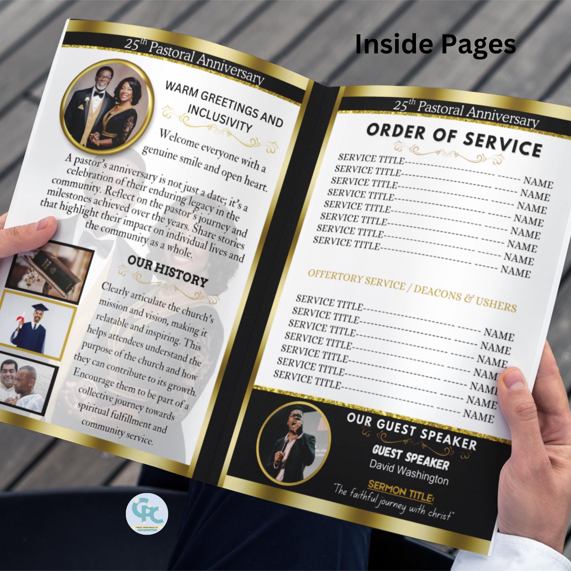 Black and Gold Anniversary Program Template: Bi-fold Church Design ...