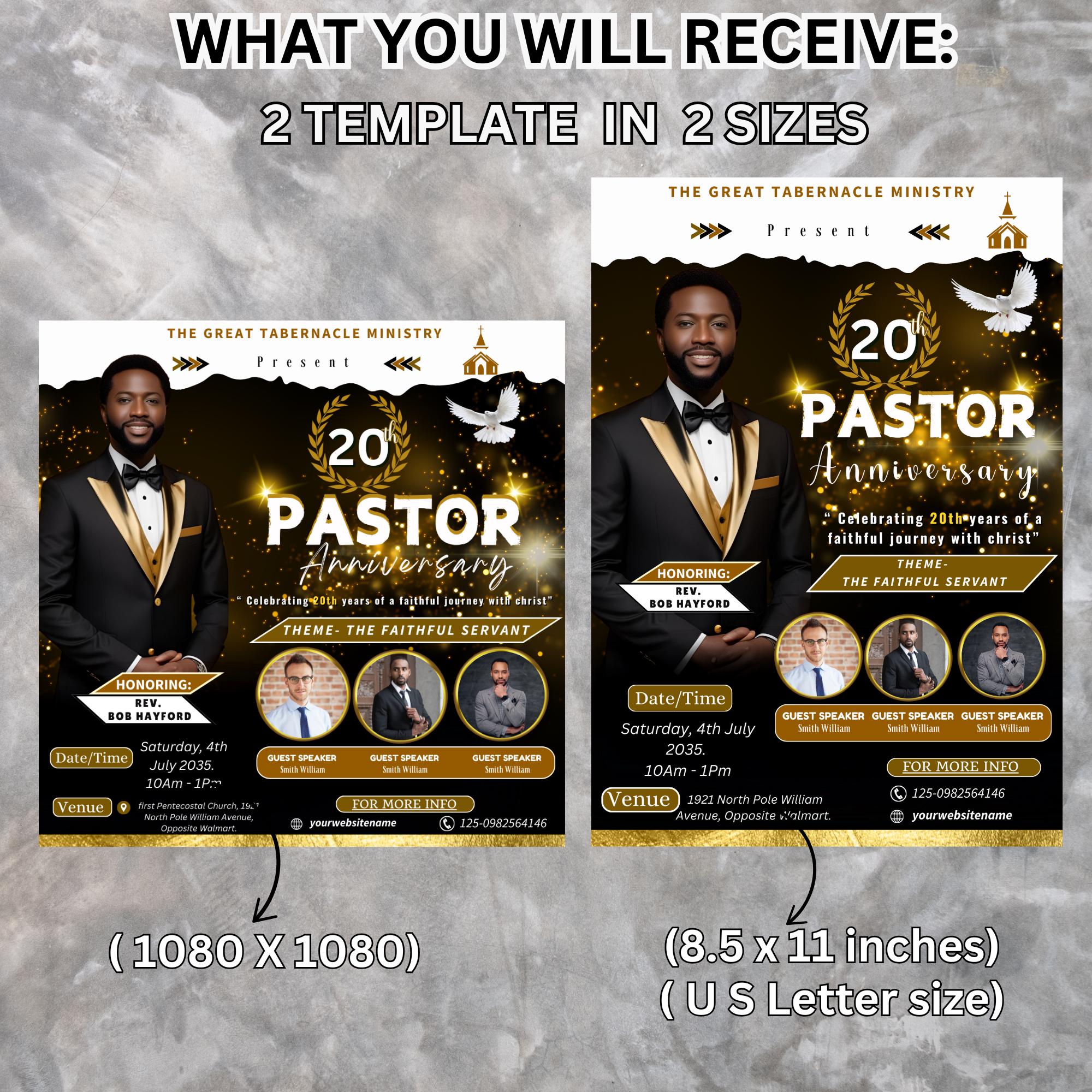 Editable Black & Gold Pastor Anniversary Flyer, Invitation for Pastor ...