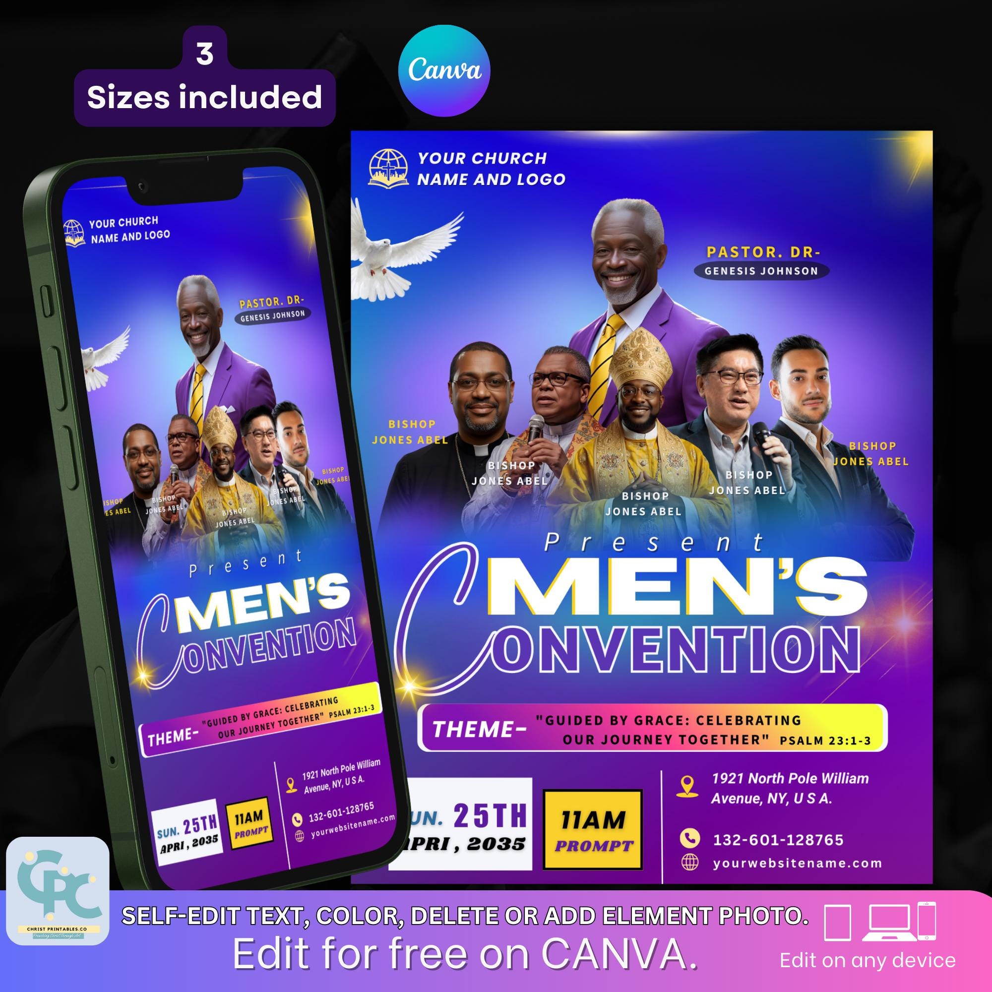 Editable Men's Event Flyer Template- Canva Flyer for Men's Conference ...