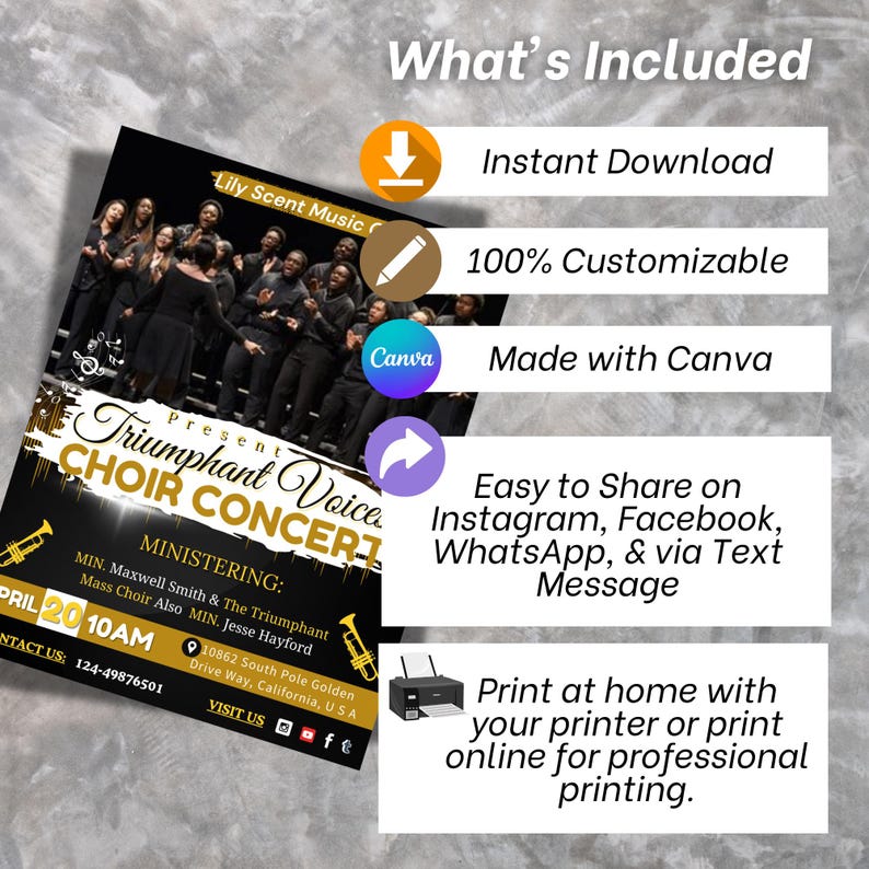 Editable Choir Music Concert Flyer, Black & Gold Music Poster, Music ...