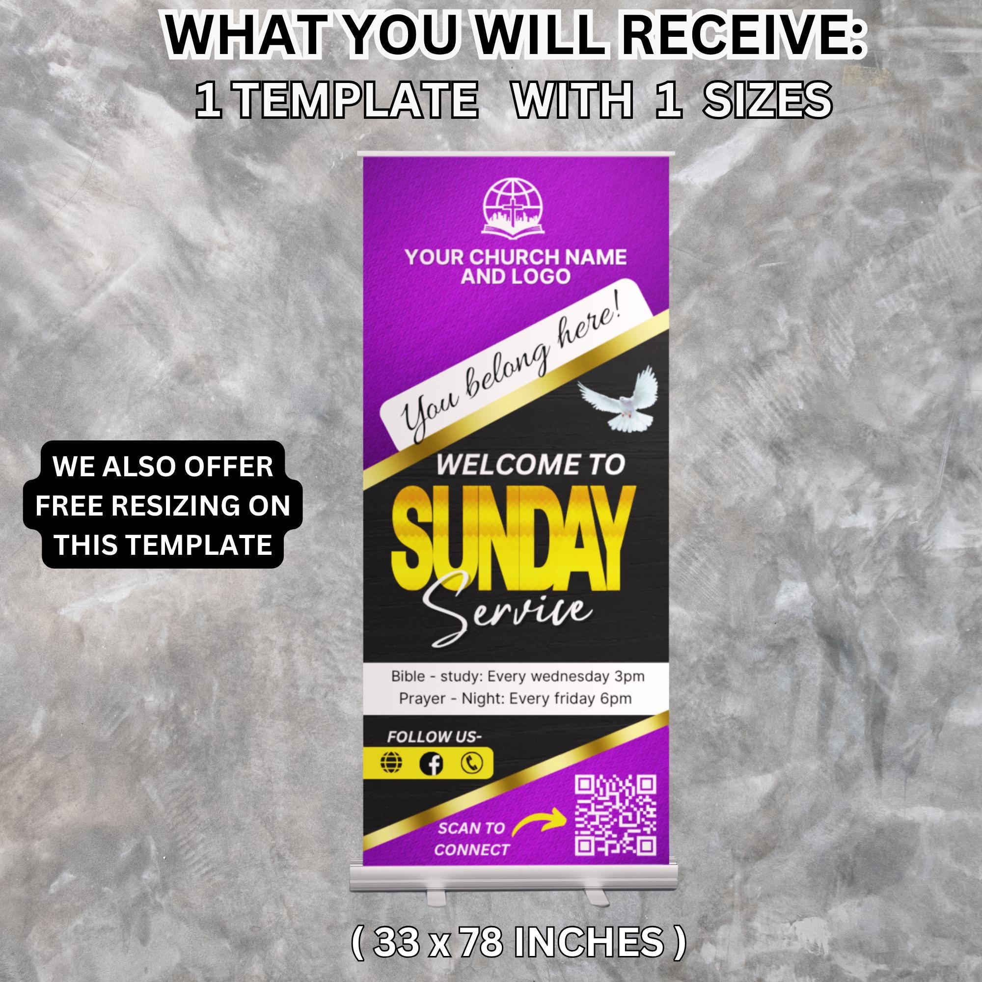 Church Retractable Banner Template, Editable Rollup Banner Template ...