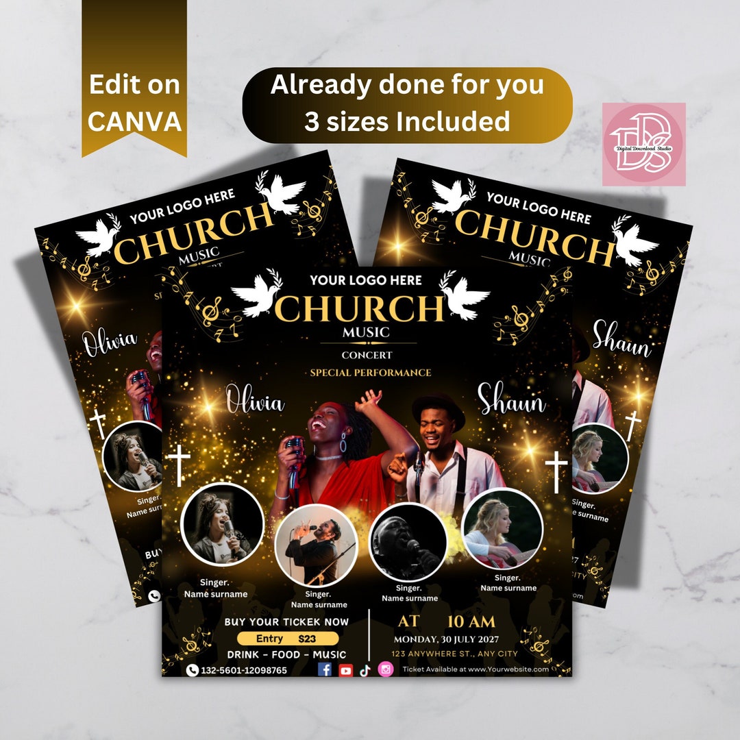 Editable Church Flyer Canva Template, Church Music Concert , Canva ...