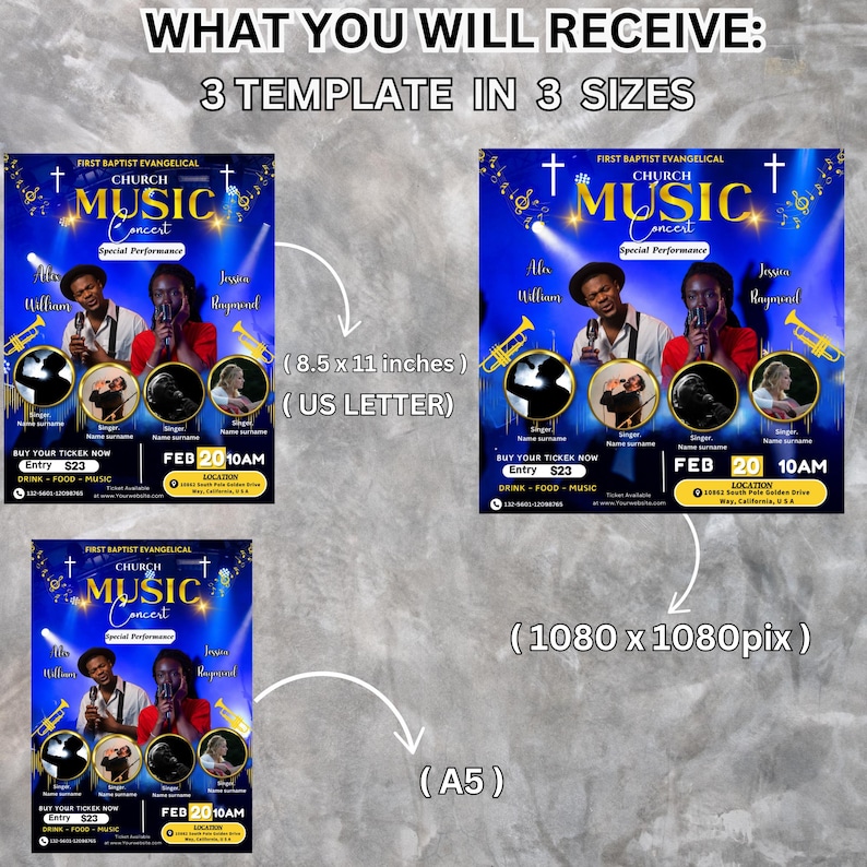 Editable Church Music Concert Flyer, Blue & Gold Music Flyer, Church ...