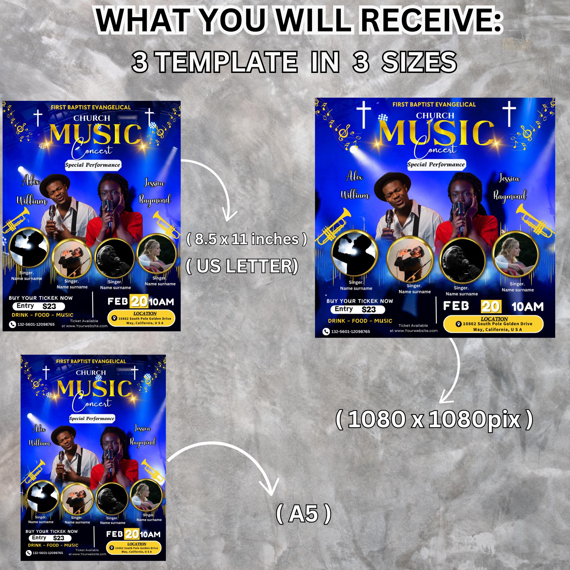 Editable Church Music Concert Flyer, Blue & Gold Music Flyer, Church ...