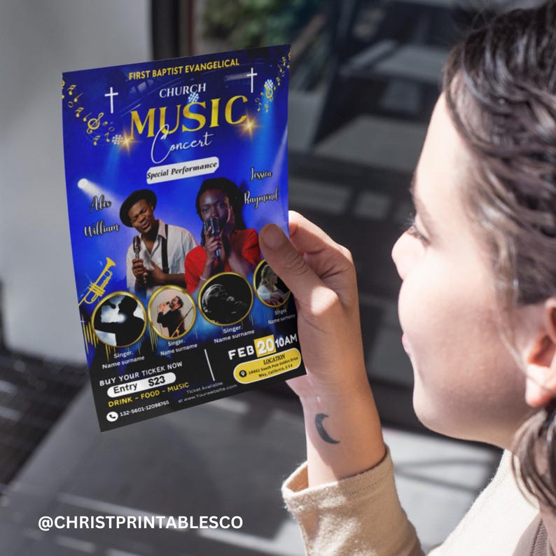 Editable Church Music Concert Flyer, Blue & Gold Music Flyer, Church ...